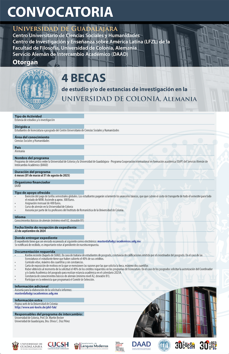 Convocatoria: 4 becas de estudio y/o estancias de investigación en la Universidad de Colonia ...
